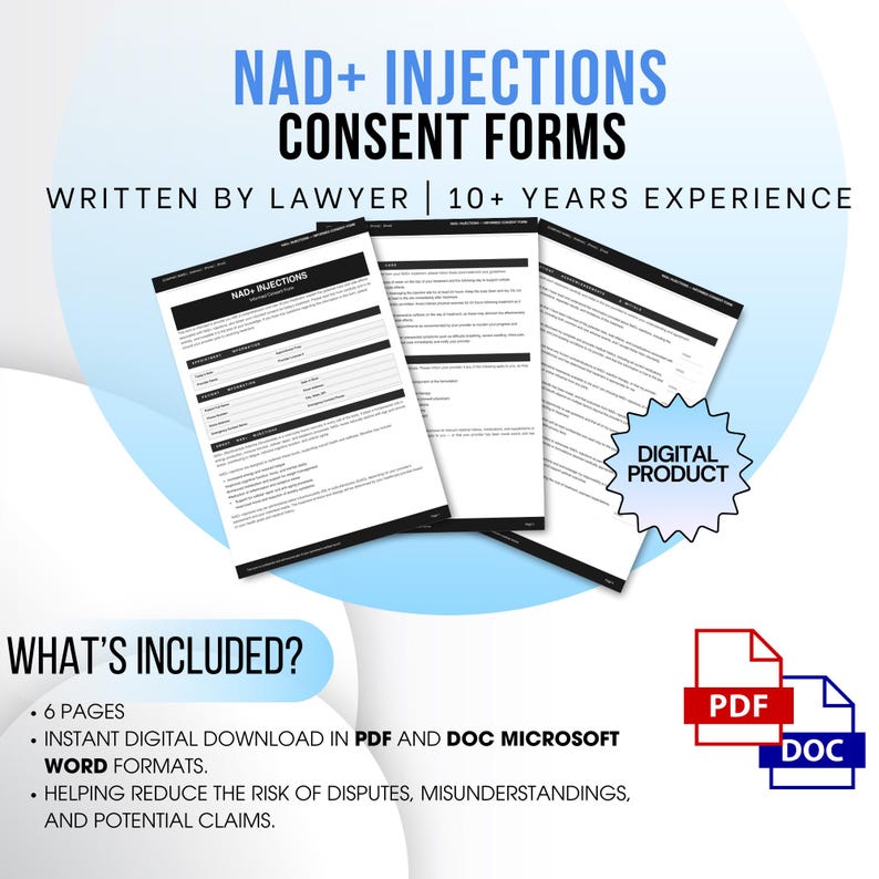 NAD+ Consent Form, IV Therapy Template Form, Peptide Therapy Form, Nad ...