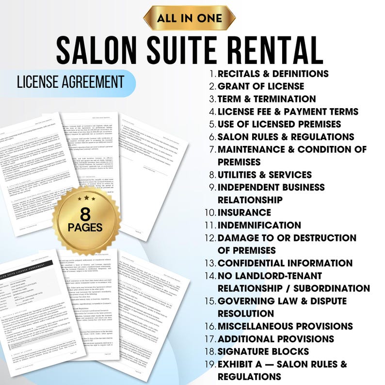 Salon Suite Rental Forms Bundle | Salon Lease Contract |license ...