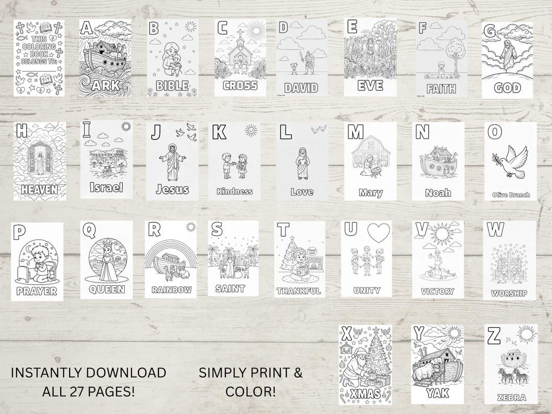 Bible ABC Coloring 27 Pages Bundle, Christian Alphabet Activity ...