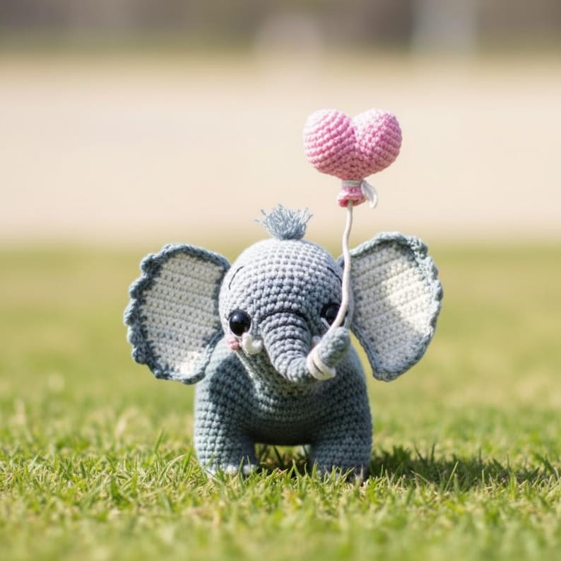 Crochet Elephant Pattern PDF | Amigurumi Toy With Heart Balloon ...