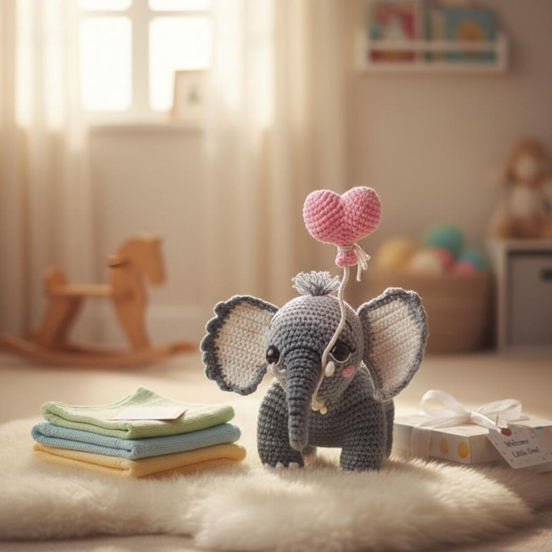 Crochet Elephant Pattern PDF | Amigurumi Toy With Heart Balloon ...