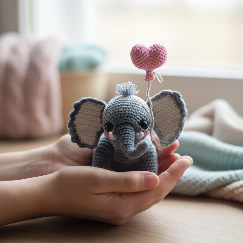 Crochet Elephant Pattern PDF | Amigurumi Toy With Heart Balloon ...