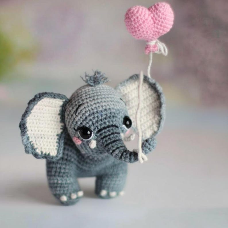 Crochet Elephant Pattern PDF | Amigurumi Toy With Heart Balloon ...