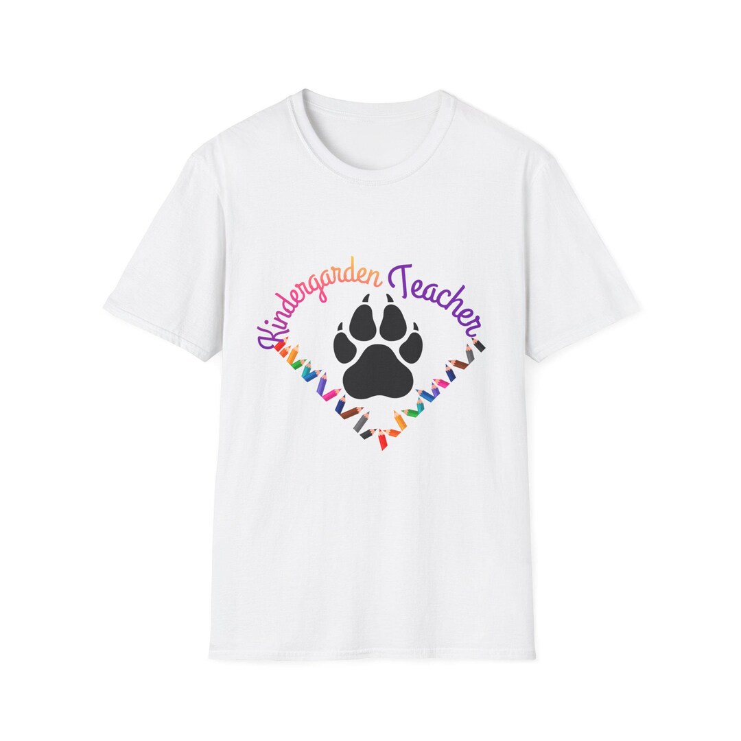 Kindergarten Teacher Paw Print T-shirt | Rainbow Heart Crayon Design - Etsy