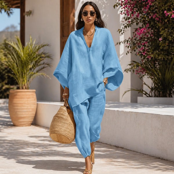 Womens White Linen Sets - Etsy
