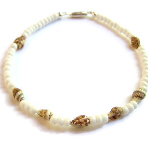 Ocean Ankle Bracelets, White Beaded Sea Shell Anklet, Bridal Shell ...