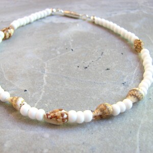 Ocean Ankle Bracelets, White Beaded Sea Shell Anklet, Bridal Shell ...
