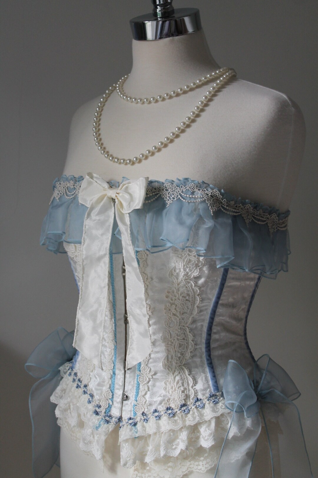 BAROQUE: 19th Century Elegant Rococo Dusty Blue and Ivory Stays Corset ...