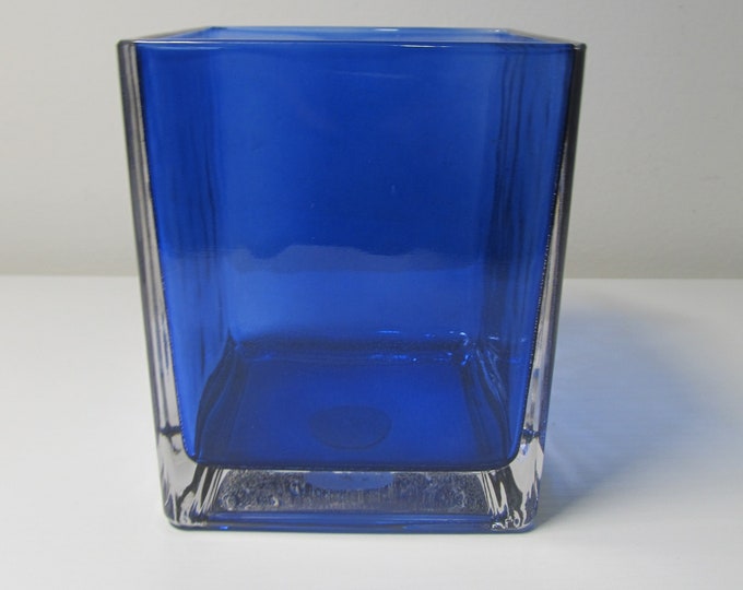 Vintage Teleflora Cobalt Blue Heavy Glass Cube Vase Made in China - Etsy