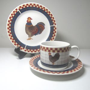 Oneida Majestic Ware Calico Rooster by Laslie Beck Teacup / Saucer and ...