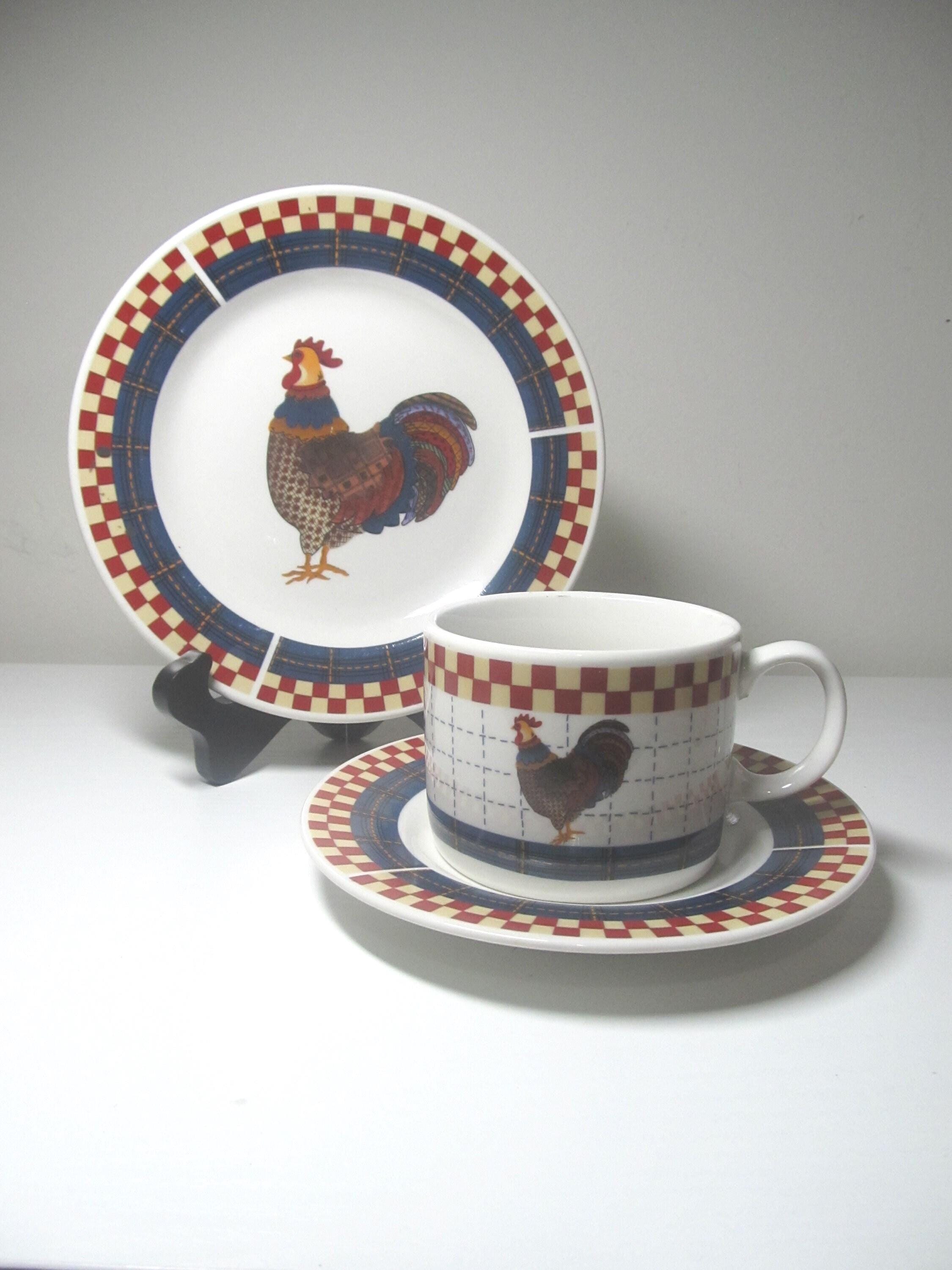 Oneida Majestic Ware Calico Rooster by Laslie Beck Teacup / Saucer and ...