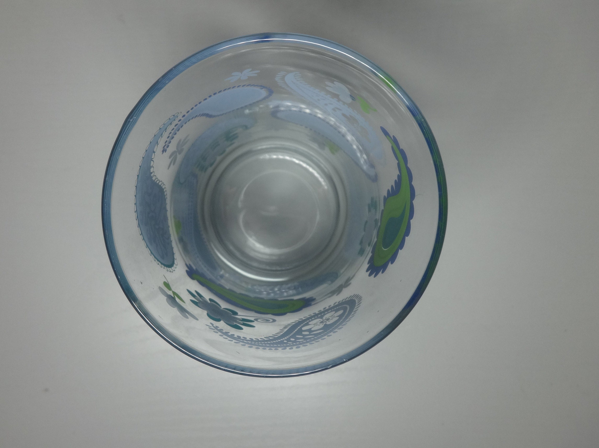 Vintage Libbey Crisa Paisley Lime Green Blue Beverage Glasses Set of ...