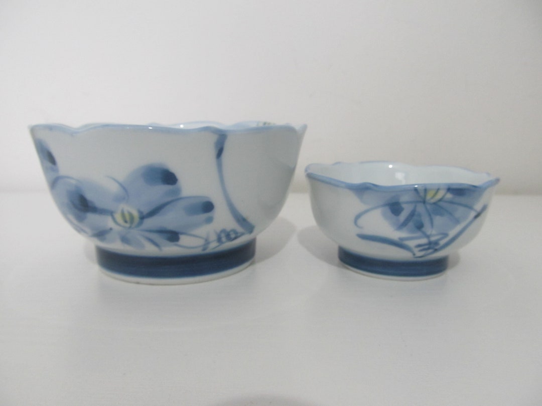 Blue and White Rice / Soup Floral Design Japanese Porcelain Bowls - Etsy