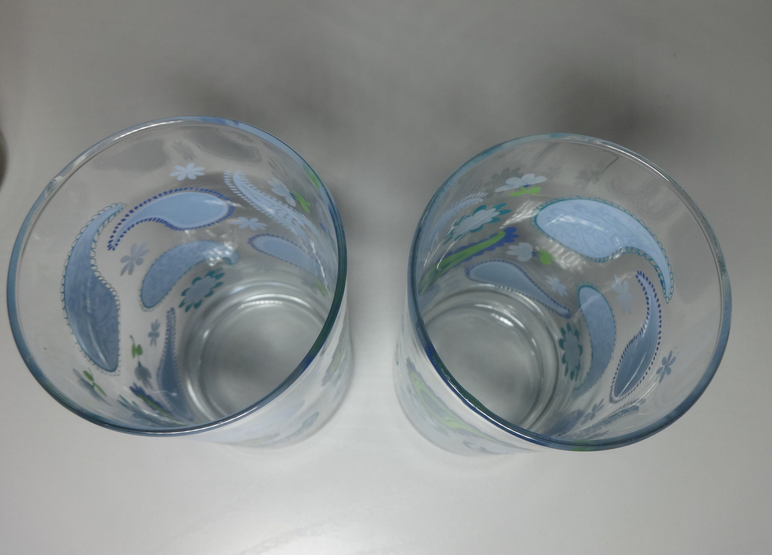 Vintage Libbey Crisa Paisley Lime Green Blue Beverage Glasses Set of ...
