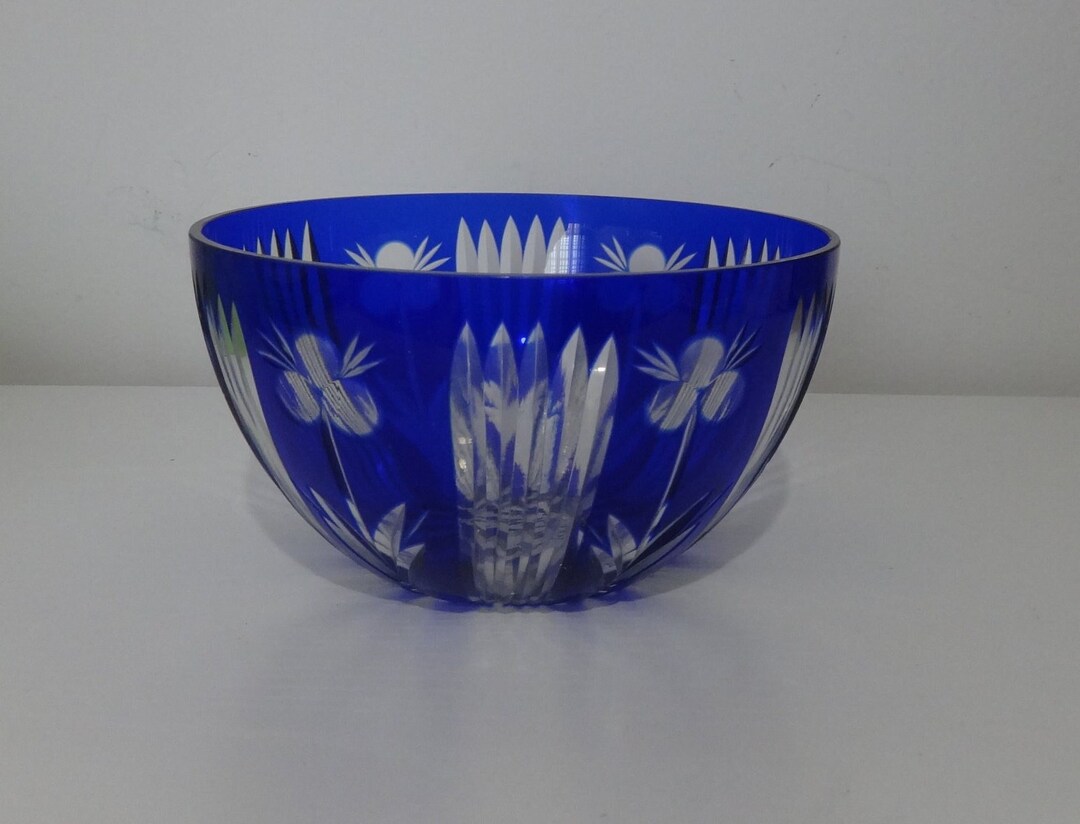 Bohemian Czech Clear Hand Cut Cobalt Crystal Rose Bowl - Etsy