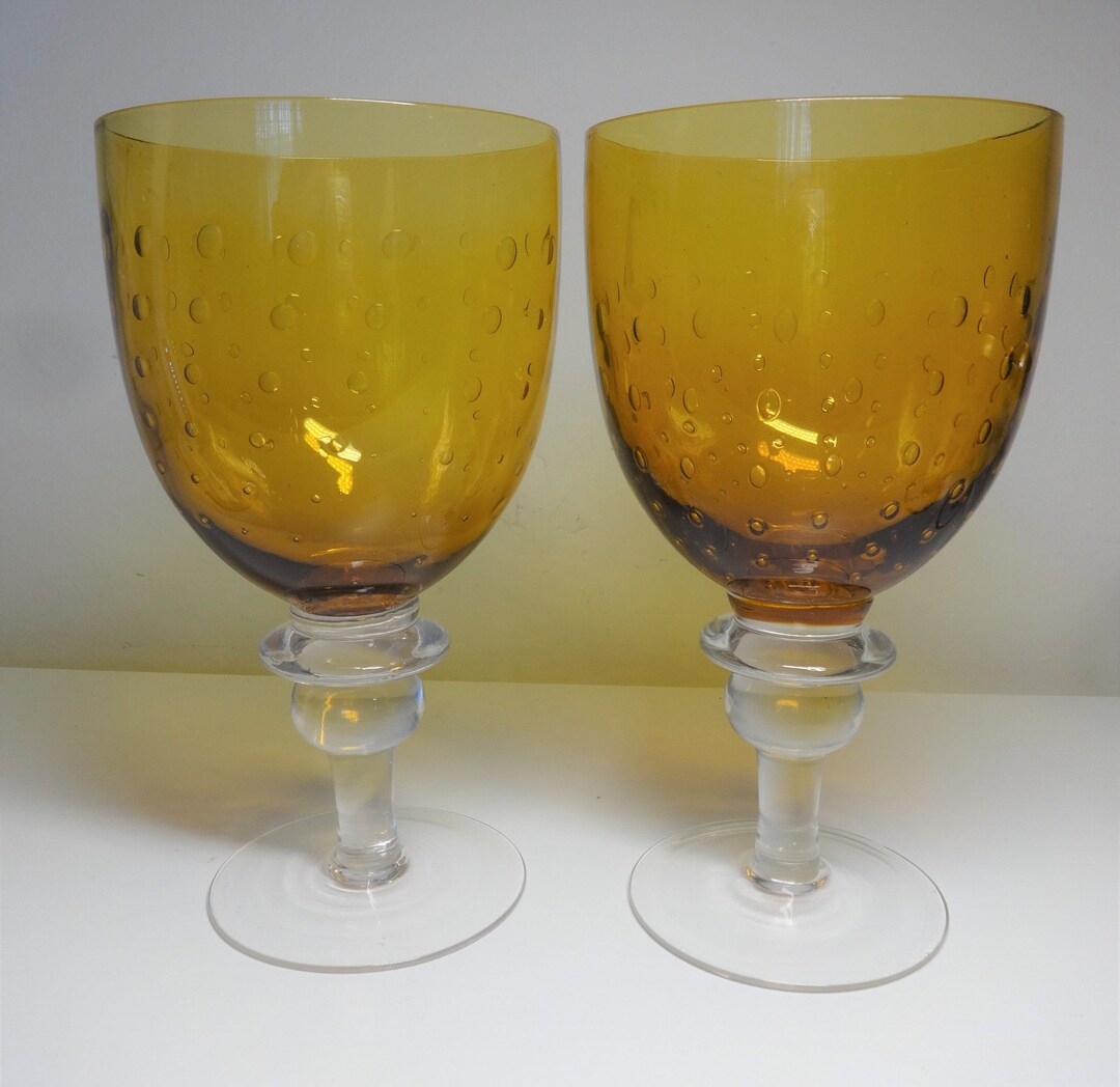 Vintage Zrike Pavillion Amber Clear Stem Water Goblets Set of Two (2 ...