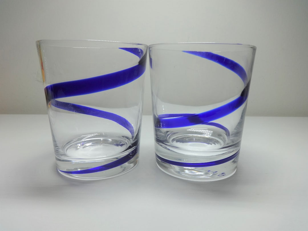 Pier One Blue Swirl Old Fashioned Rock Glasses Set of Two (2) - Etsy