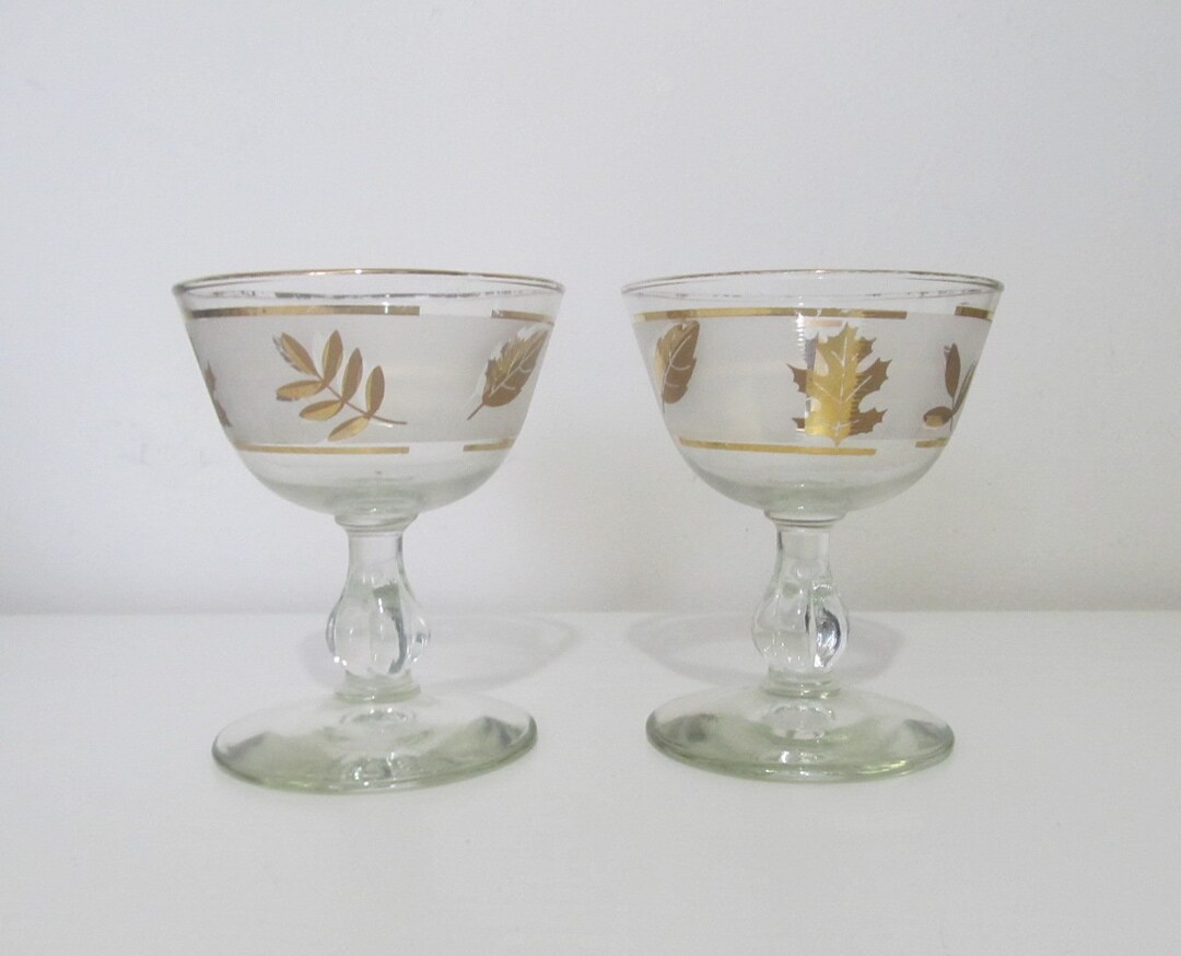 Libby Frost Gold Leaf Cocktail Glasses Set of Two (2) - Etsy