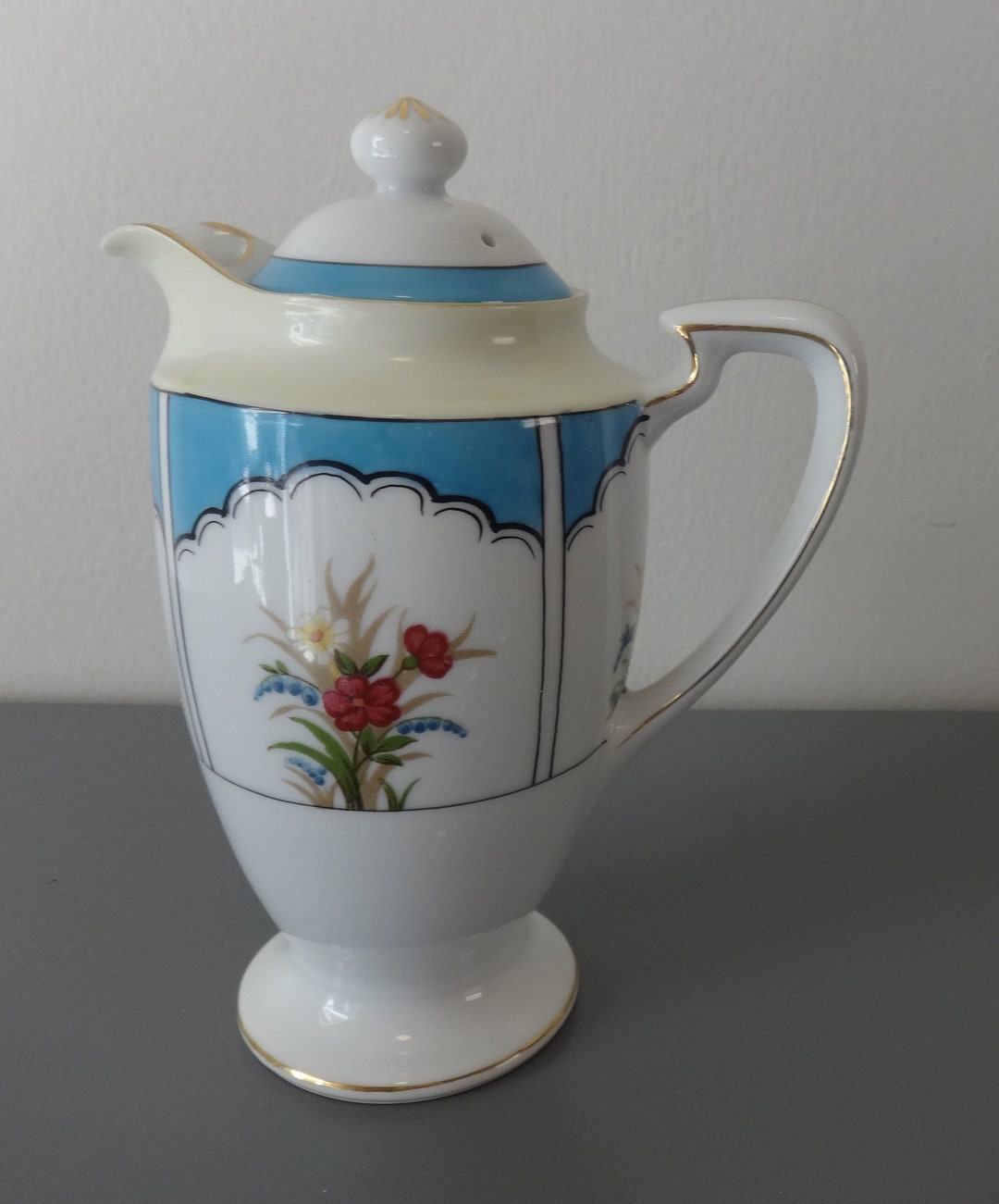 Noritake "m" Hand Painted Floral White and Blue Teapot - Etsy