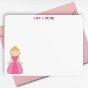 Princess Stationery, Princess Note Cards, Kids Personalized Flat Note ...