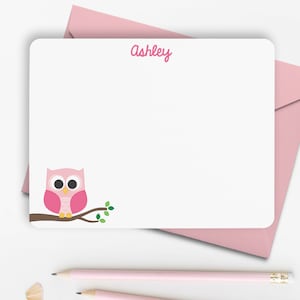 Owl Stationery, Owl Note Cards, Personalized Flat Note Cards for Kids ...