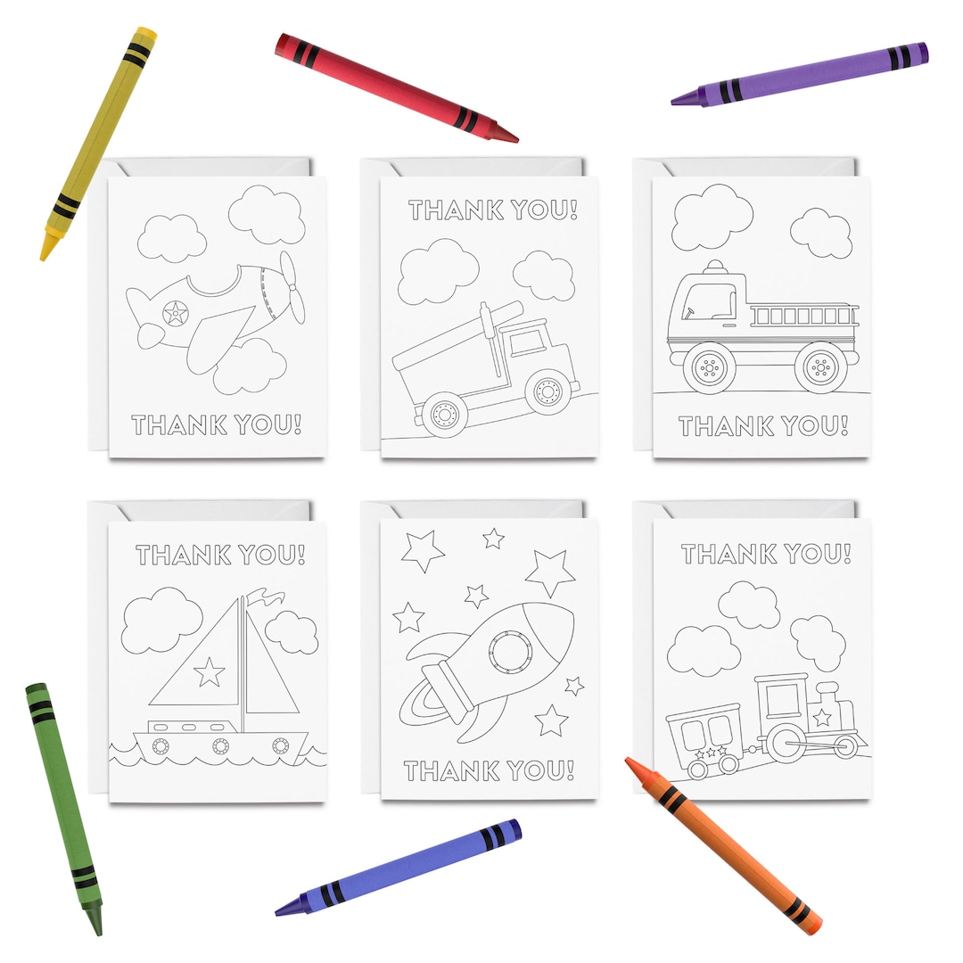 PRINTABLE Thank You Coloring Cards, 6 Thank You Cards for Kids ...