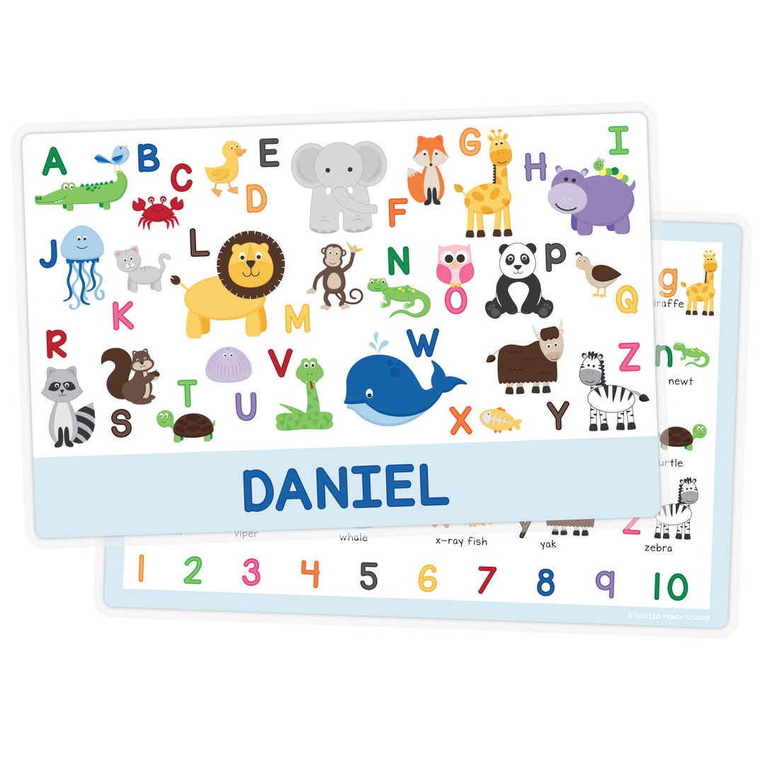Personalized Animal Alphabet Placemat - Kids Double-sided Laminated ...