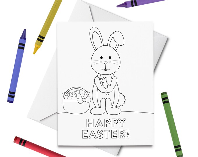 PRINTABLE Happy Easter Coloring Card, Easter Bunny Card, Holiday ...