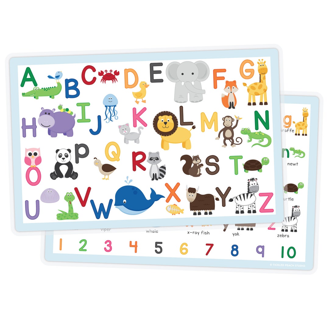 Animal Alphabet Educational Placemat - Kids Double-sided Laminated ...