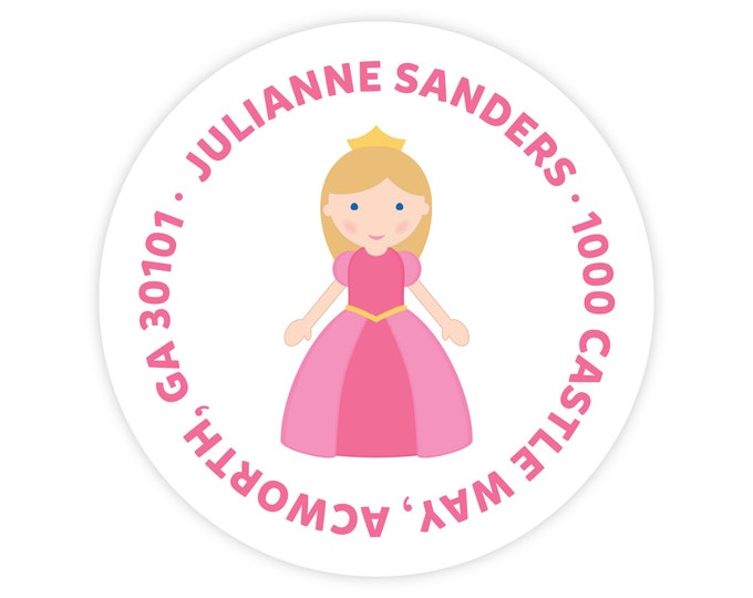 Princess Address Labels, Personalized Address Labels for Kids, Round ...