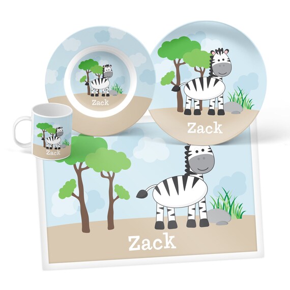 Zebra Plate, Bowl, Mug or Placemat - Personalized Plastic Plate for ...