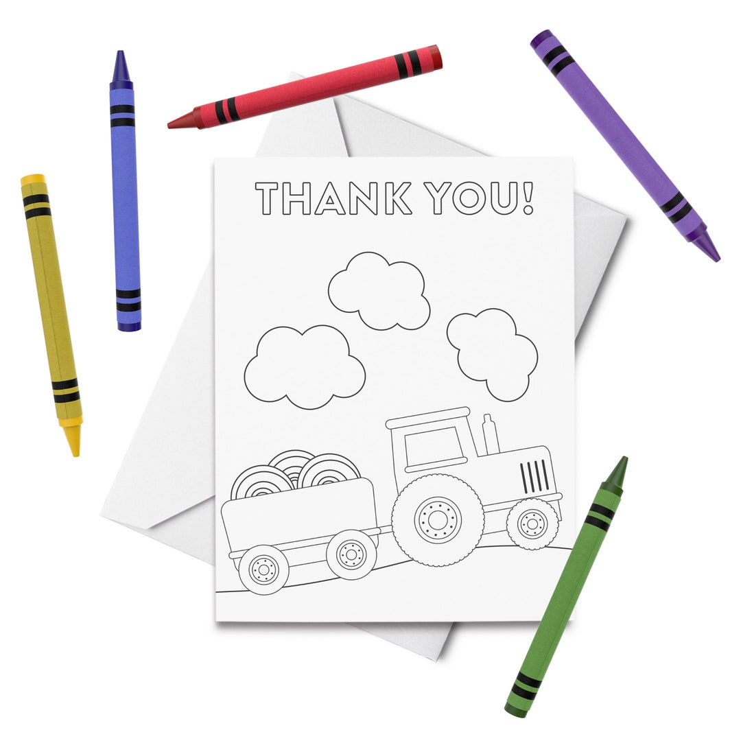 Printable Tractor Thank You Coloring Card for Kids - DIY Digital ...