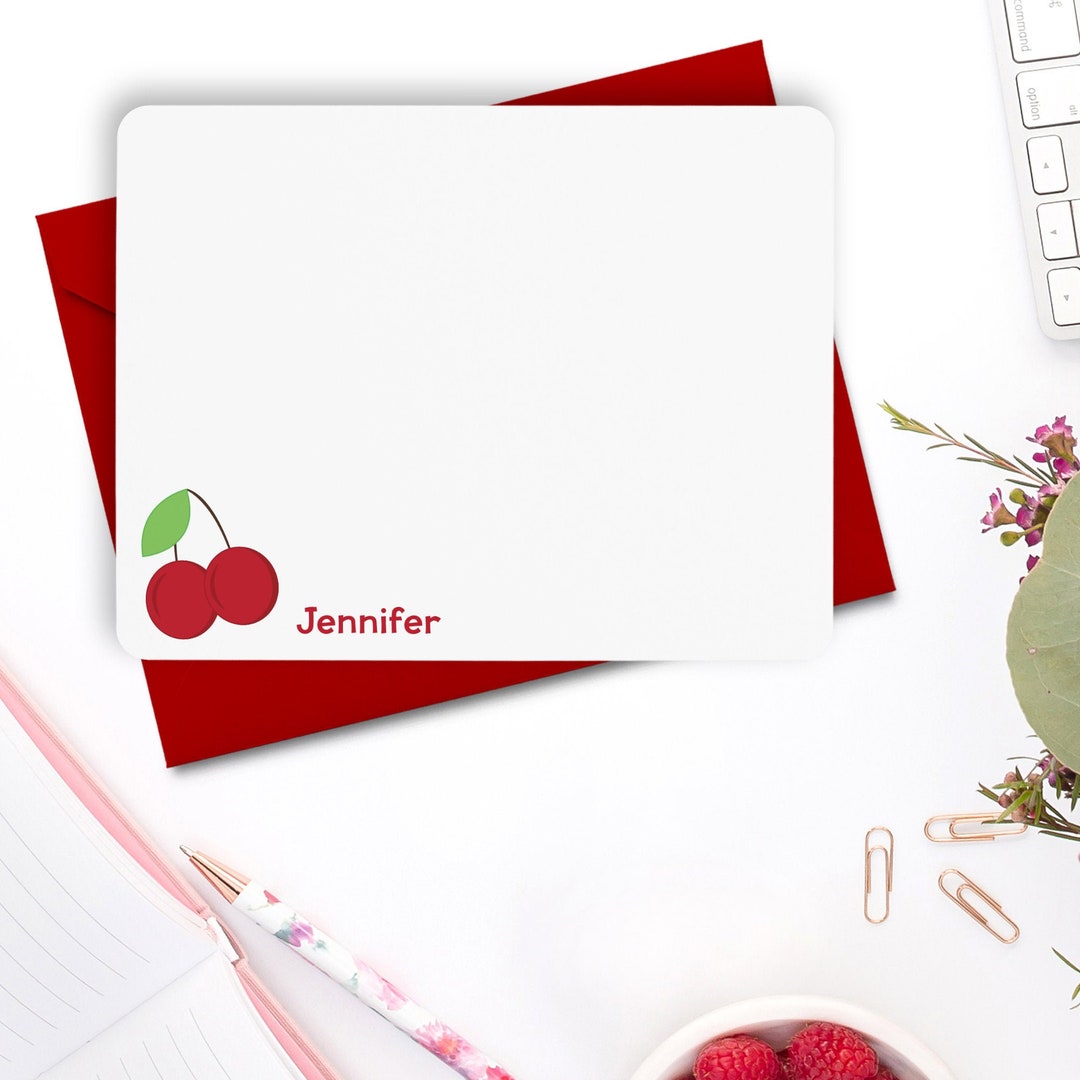 Cherry Stationery Cherry Note Cards Personalized Note Cards - Etsy
