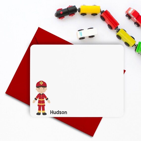 Firefighter Stationery, Firefighter Boy Note Cards, Personalized Flat ...