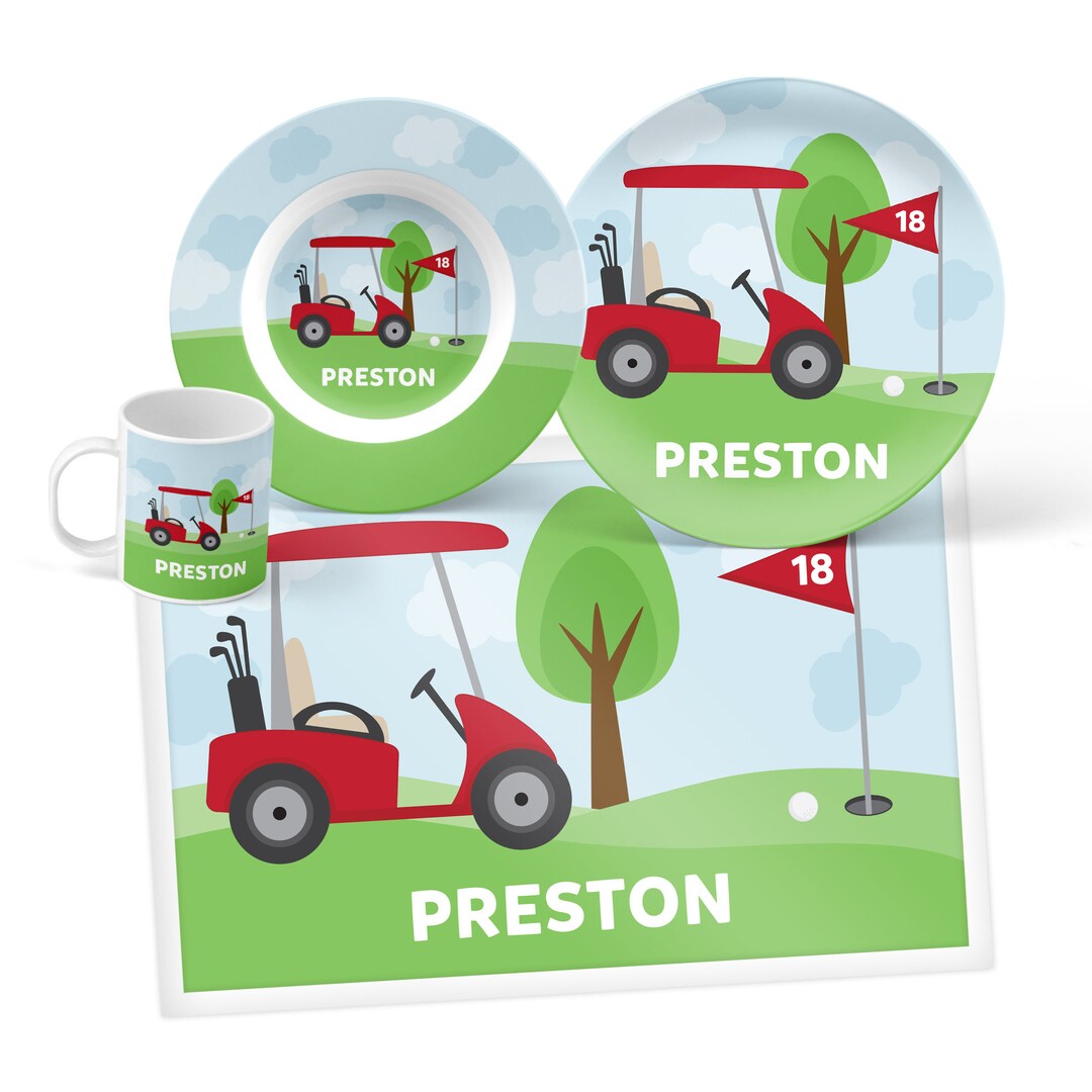 Personalized Golf Cart Mealtime Set - Custom Dinnerware for Kids ...