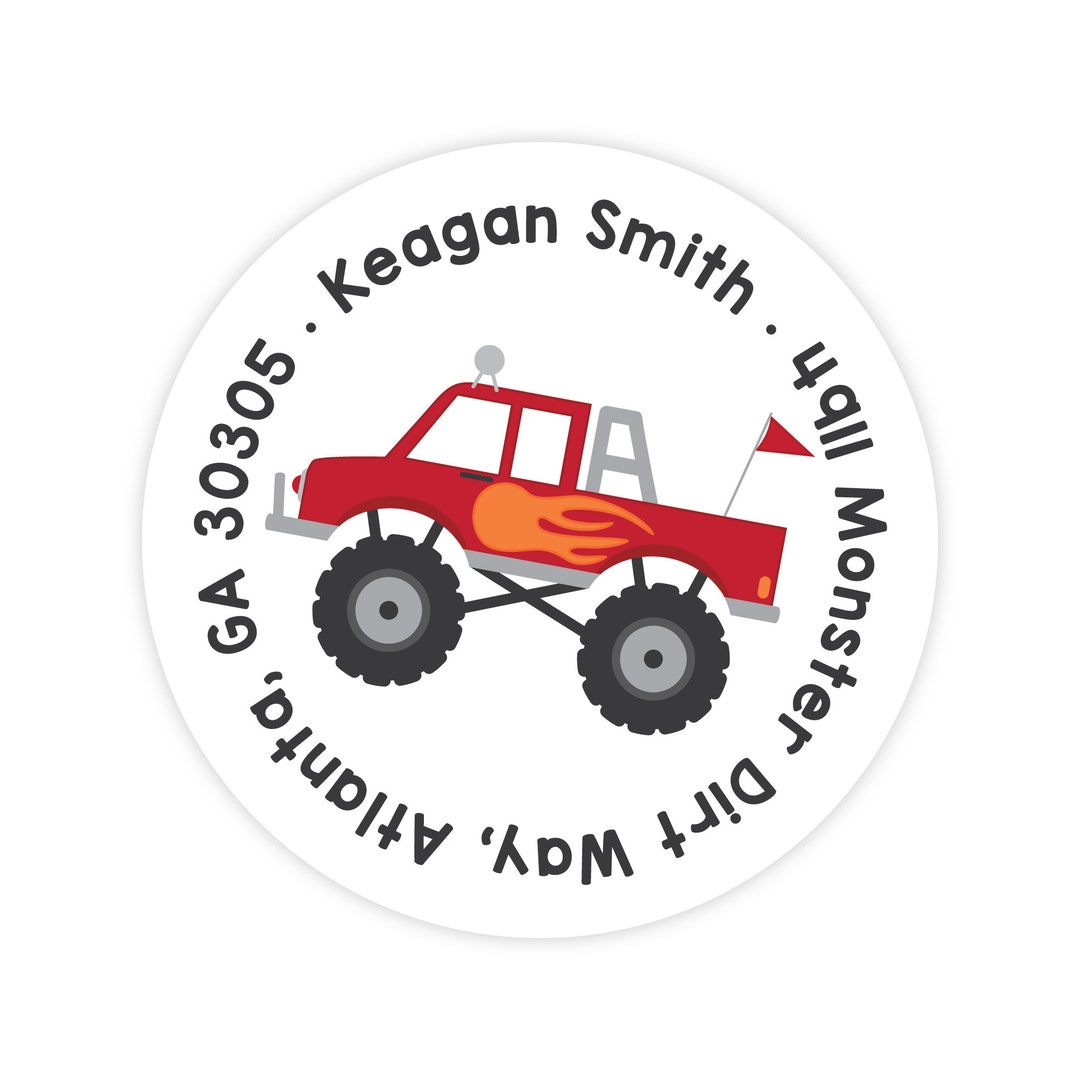Monster Truck Address Labels, Personalized Address Labels for Kids ...