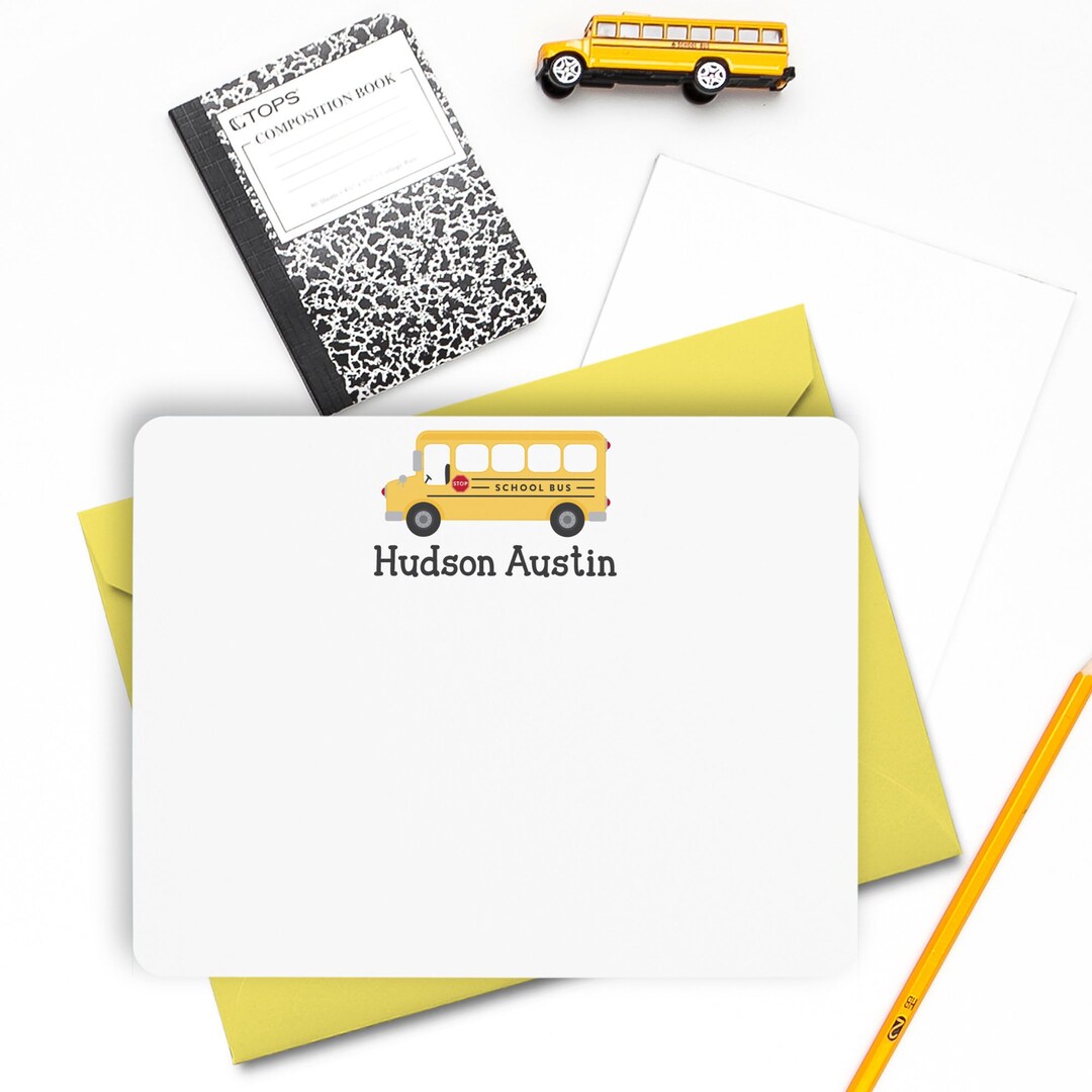 School Bus Stationery, School Bus Note Cards, Personalized Flat Note ...