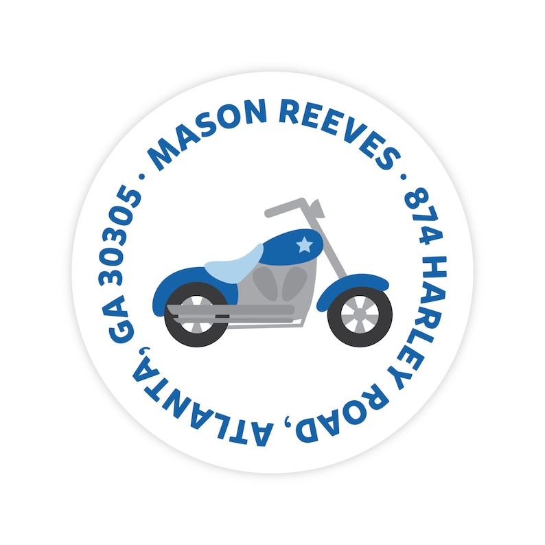Personalized Motorcycle Return Address Labels - Personalized Kids ...