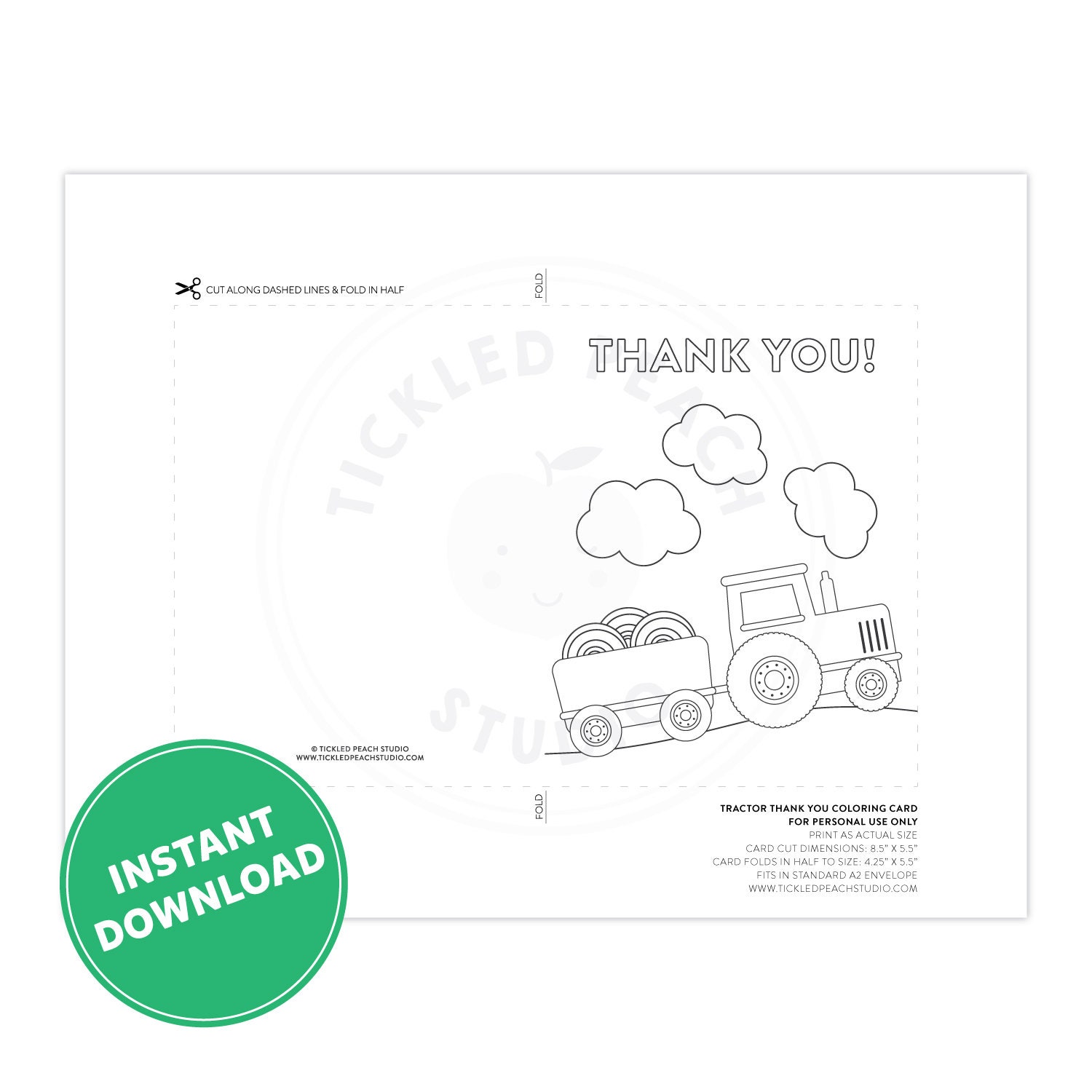 Printable Tractor Thank You Coloring Card for Kids - DIY Digital ...