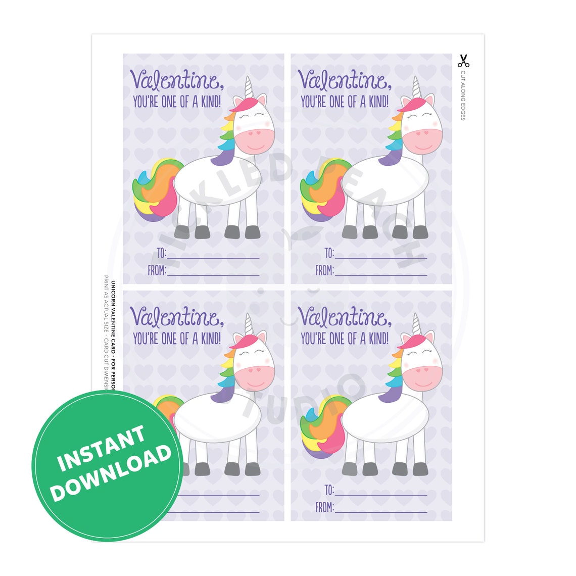 PRINTABLE Valentine for Kids Unicorn Classroom Valentine - Etsy