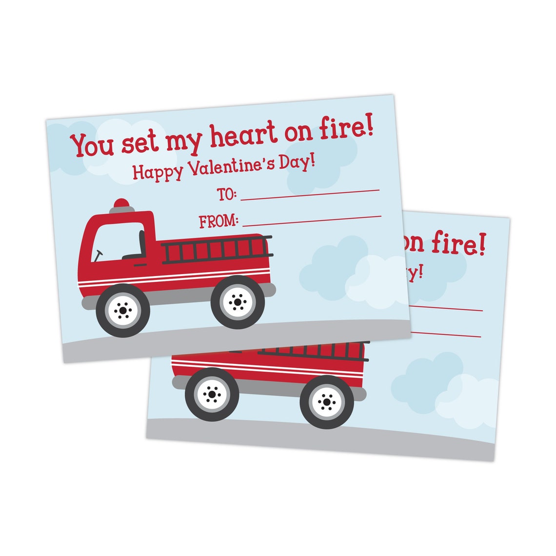 PRINTABLE Valentine for Kids Fire Truck Classroom Valentine - Etsy