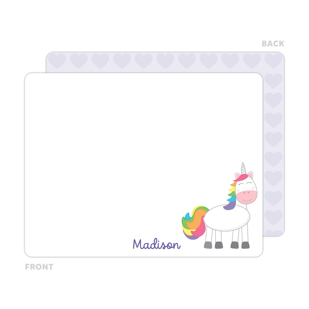 Unicorn Stationery, Unicorn Note Cards, Personalized Flat Note Cards ...