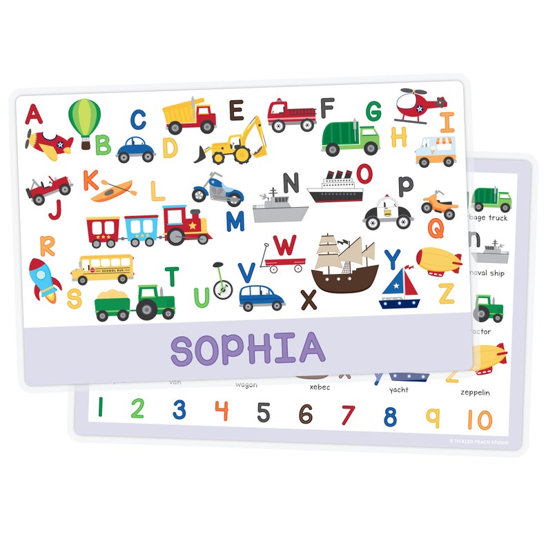 Personalized Transportation Alphabet Placemat - Kids Double-sided ...