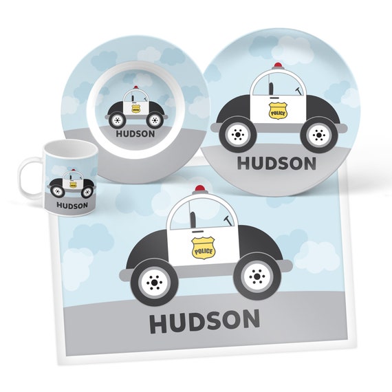 Police Car Plate, Bowl, Mug or Placemat - Police Car Dinnerware Set ...