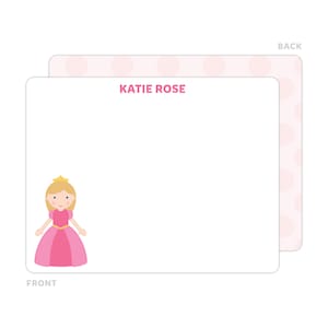 Princess Stationery, Princess Note Cards, Kids Personalized Flat Note ...