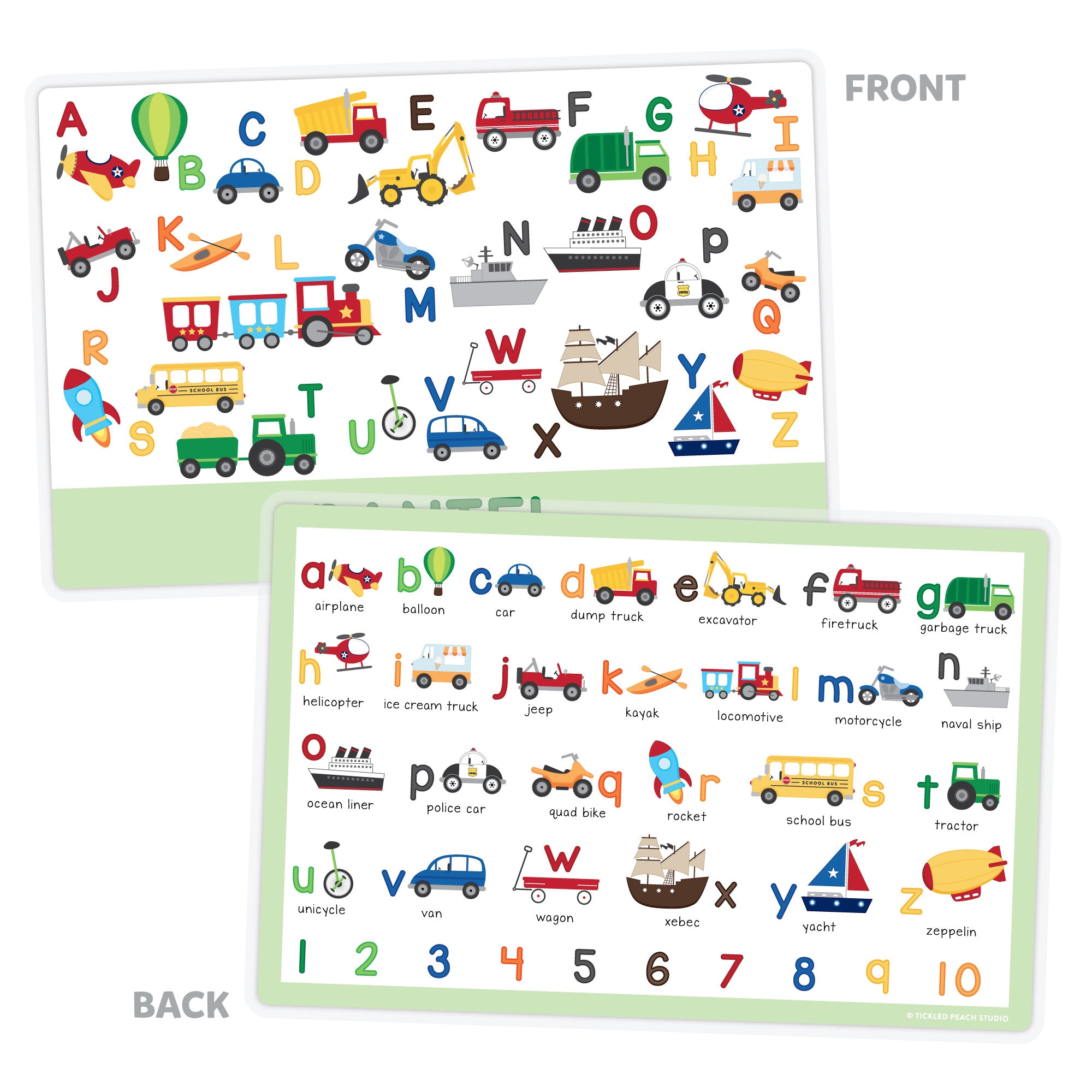 Personalized Transportation Alphabet Placemat - Kids Double-sided ...
