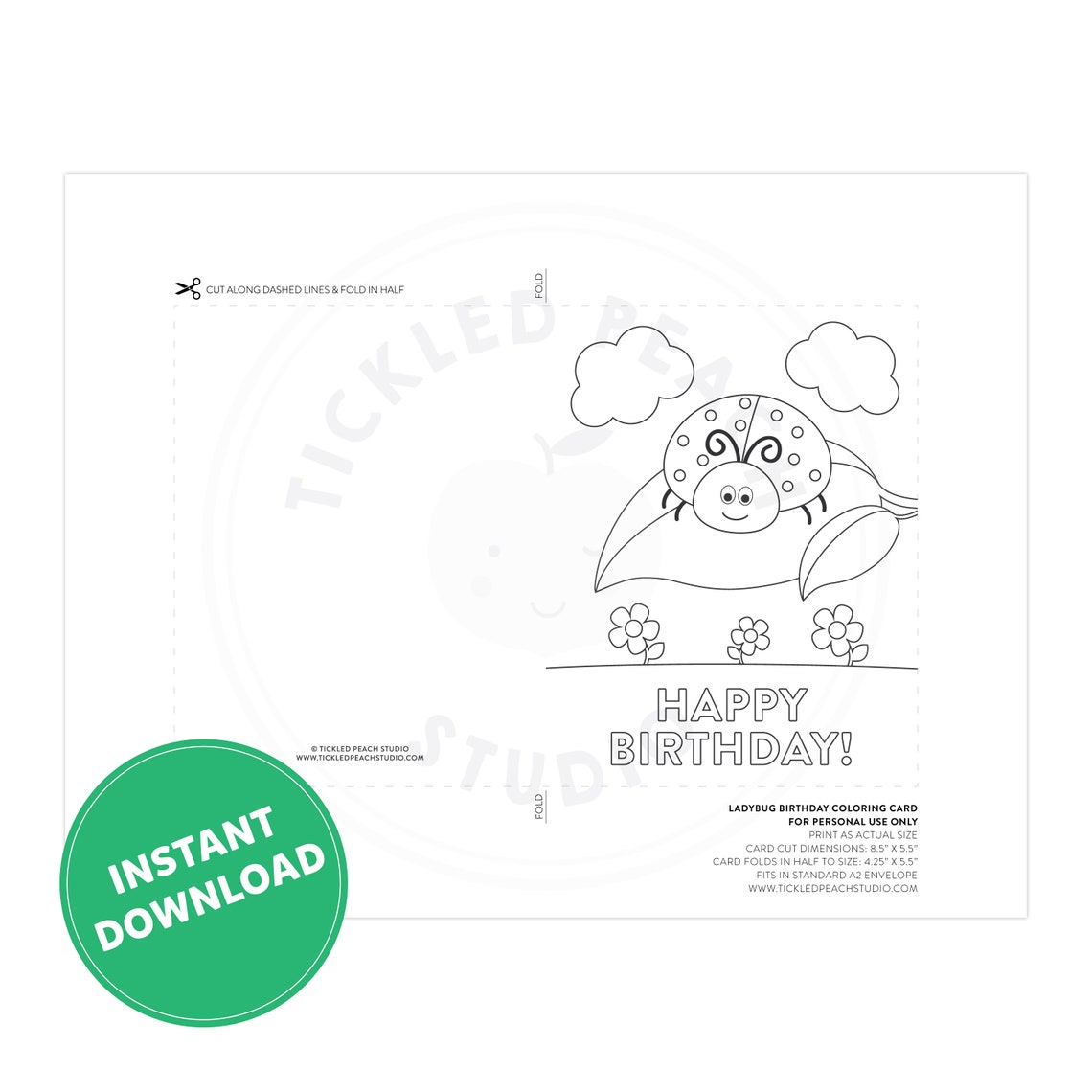 PRINTABLE Happy Birthday Coloring Card Ladybug Birthday Card - Etsy