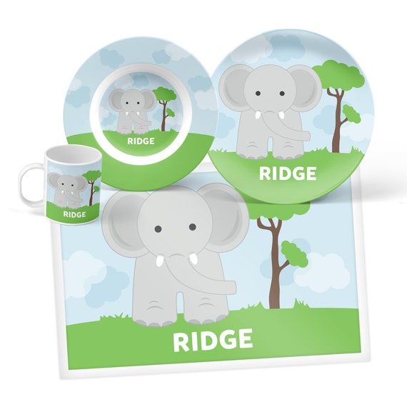 Elephant Plate, Bowl, Mug or Placemat - Personalized Elephant ...
