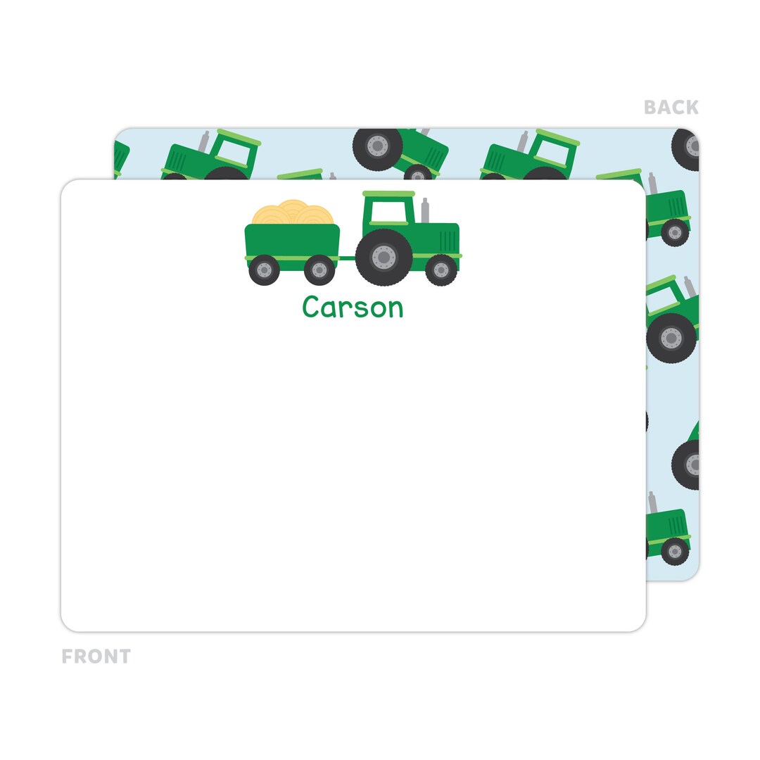 Personalized Tractor Note Cards - Personalized Kids Stationery Set ...