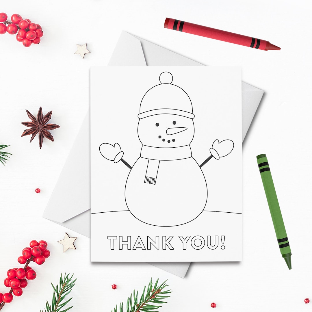 Snowman Thank You Coloring Card: DIY Holiday Printable (PDF) - Etsy